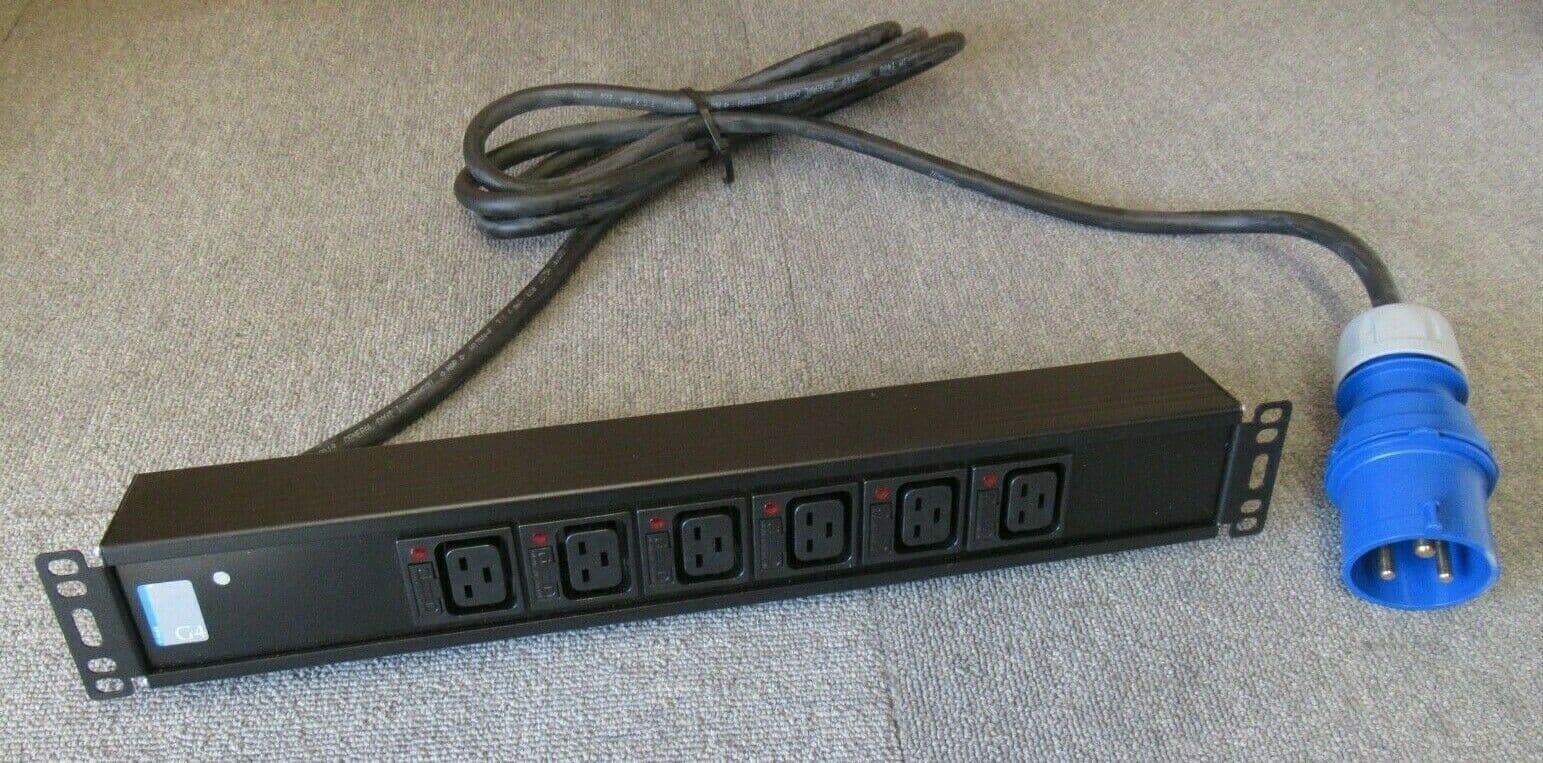 New G4 Power 6 Way Horizontal Rack Mount IEC C19 PDU With 32A Commando Plug