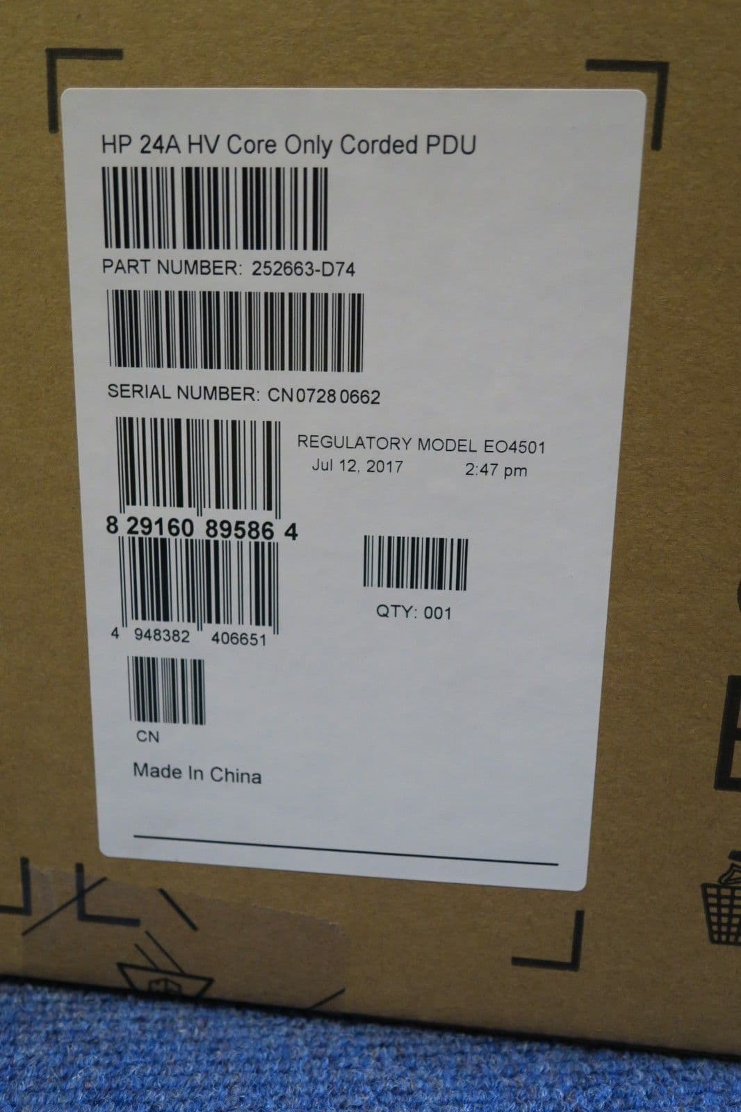 NEW HP 252663-D74 24A HV C19 1U Corded Modular Horizontal PDU 4 9kVA/L6-30P