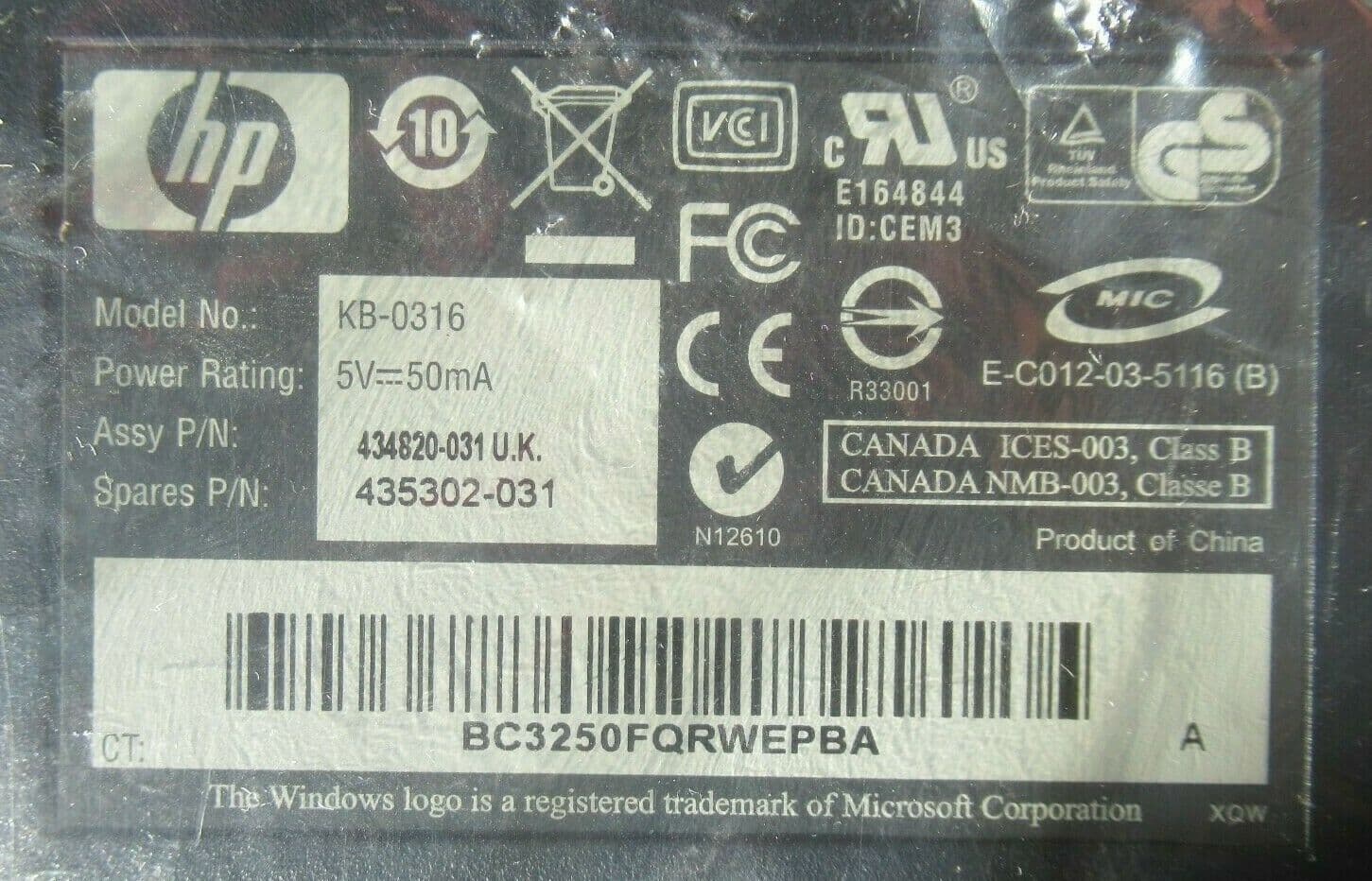 New HP KB-0316 434820-031 435302-031 UK Layout QWERTY PS/2 Keyboard ...