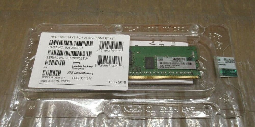 New HPE 16GB 2Rx8 DDR4 PC4-2666V-R Server Memory Module 835955-B21 840756-091