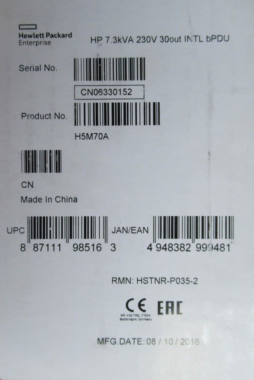 New HPE H5M70A Basic Power Distribution Unit 7 3kVA 230V/32A 24xC13 6xC19 PDU HP