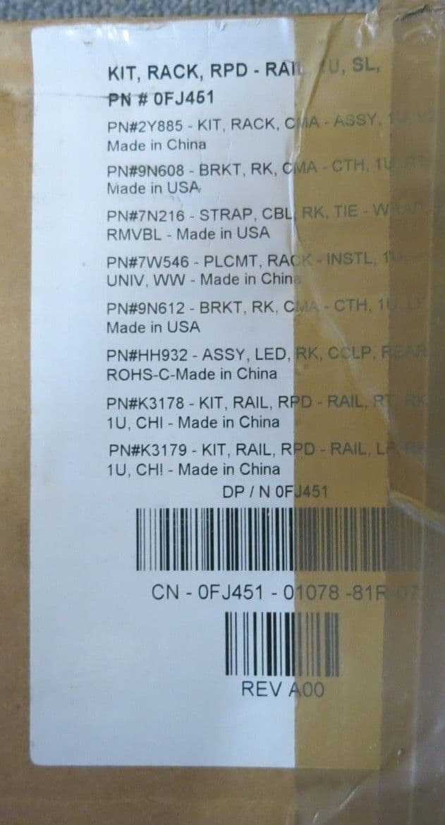 New Sealed Dell 0FJ451 FJ451 1U Rapid Rail Kit For PowerEdge 1650 1750 860