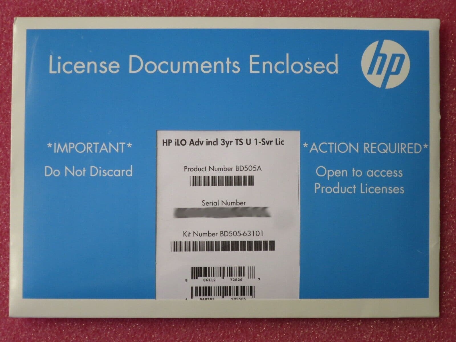 NEW SEALED HP iLO Advanced 3yr Tech Support Updates 1 Server License BD505A