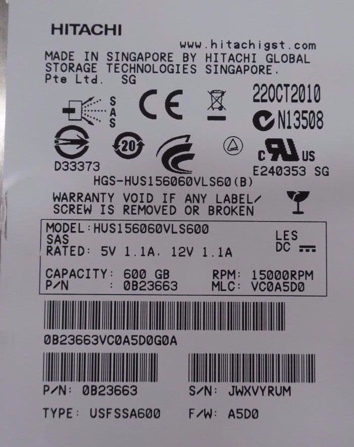Nexsan Hitachi GST HUS156060VLS600 3 5" 600GB 15K SAS 6Gb/s HDD 0B23663