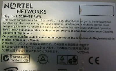 Nortel Networks 5520-48T-PWR Baystack Gigabit 48 port Ethernet Switch PoE