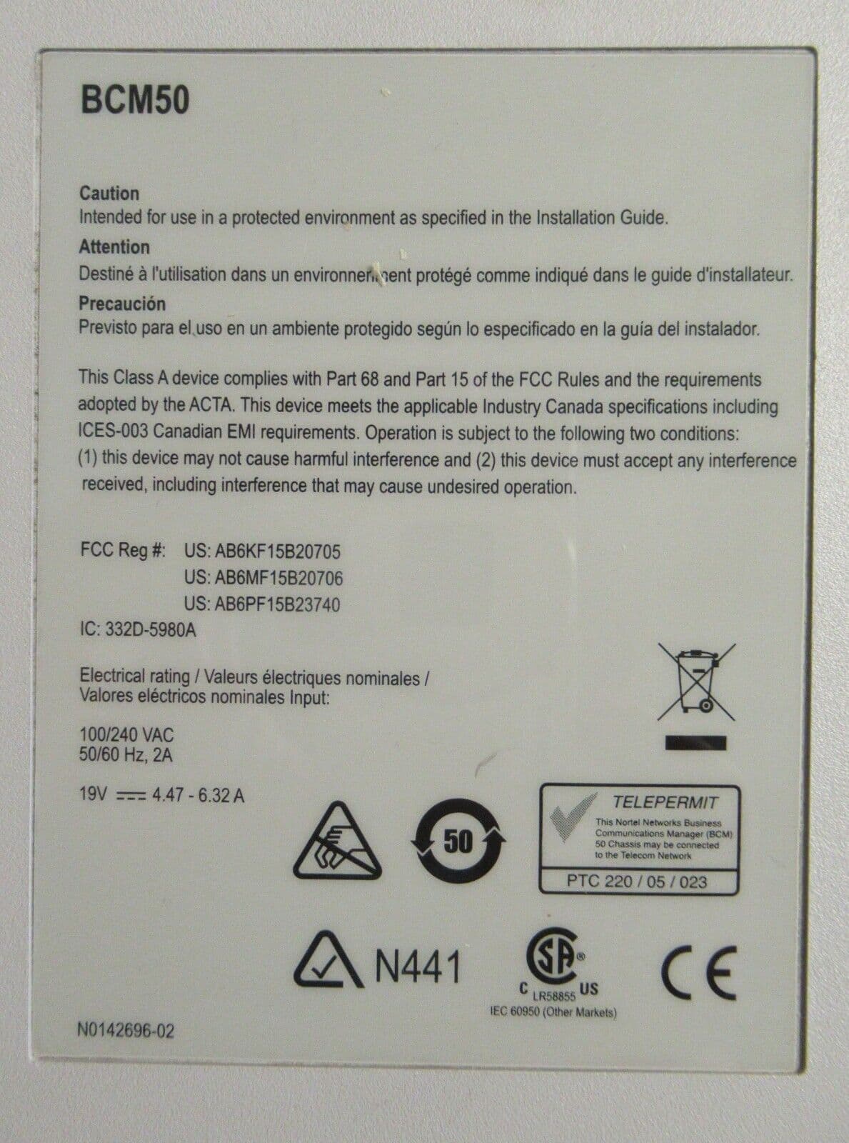 Nortel Networks BCM50 Expansion Business Communications Manager NT9T6502E5