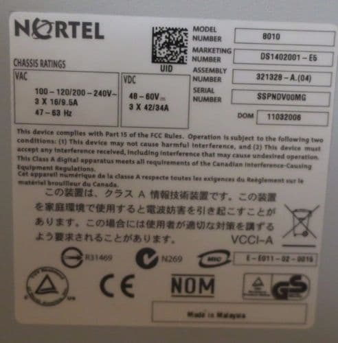 Nortel Networks Passport 8010 Managed Switch 10-Port With 3x 850W PSU ...