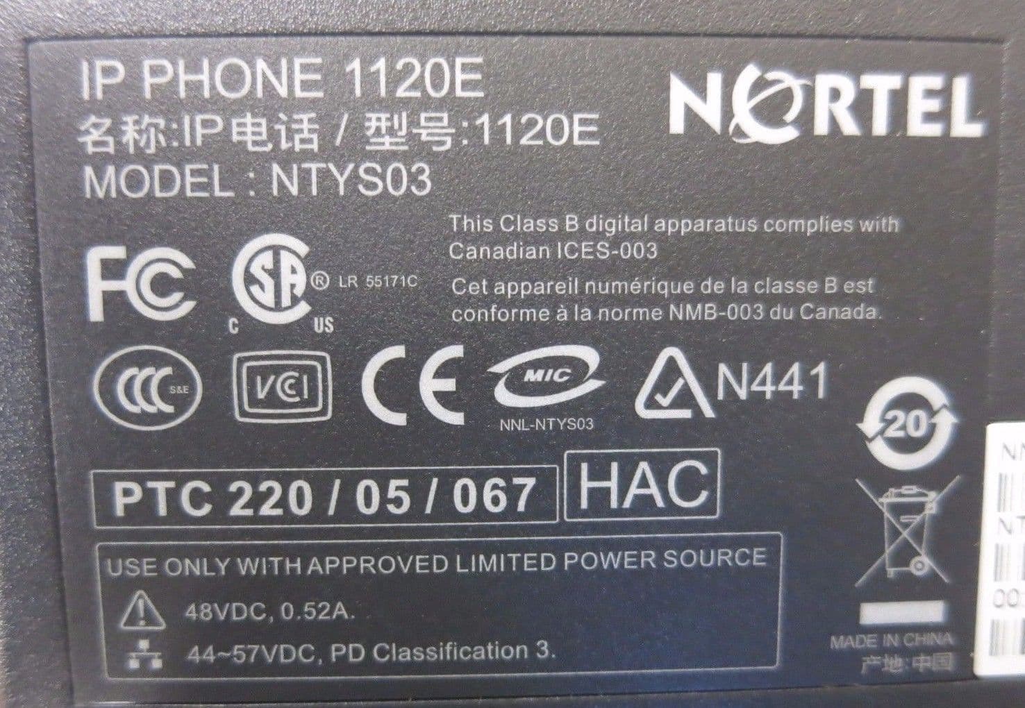 Nortel NTYS03 1120E IP PoE Deskphone Telephone No AC Adapter Or Handset