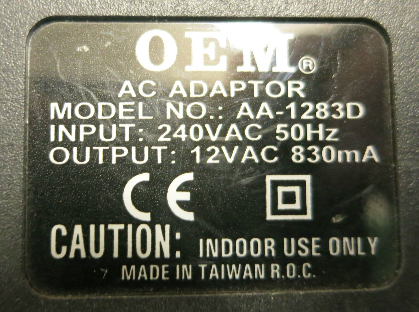 OEM AA-1283D UK 3 Pin Plug Socket AC Power Adapter Charger 12V 830mA