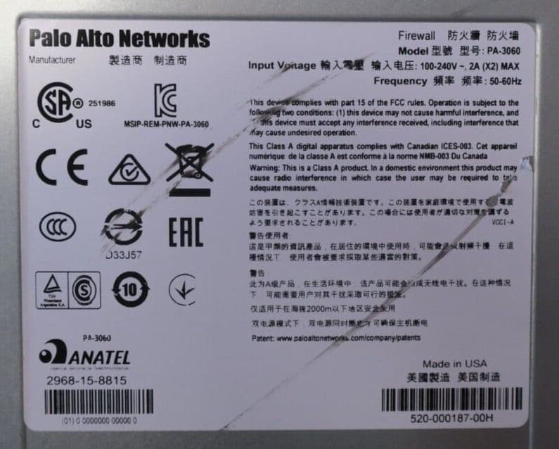 Palo Alto Networks PA-3060 Enterprise Firewall Security Appliance 2x PSU