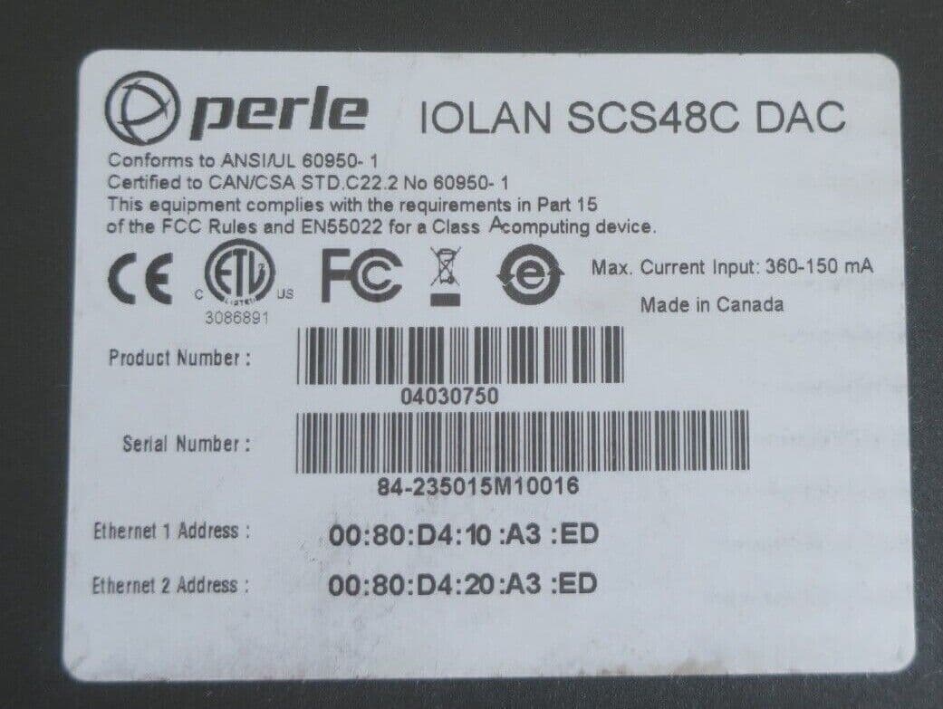 Perle IOLAN SCS 1U Secure Console Server SCS48C DAC 48x ports Dual AC ...
