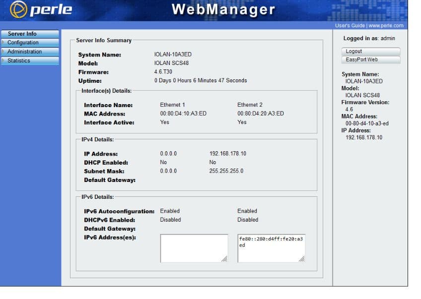 Perle IOLAN SCS 1U Secure Console Server SCS48C DAC 48x ports Dual AC ...