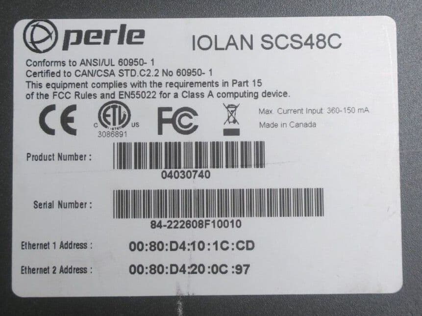 Perle IOLAN SCS SCS48C Secure Console Server 48x RS-232 Single AC 04030740