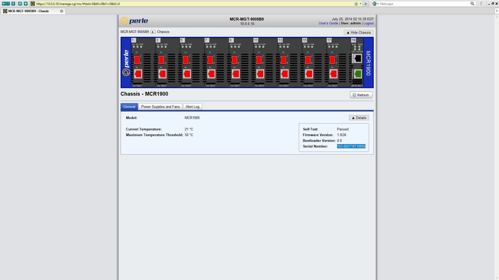 Perle MCR1900 Media Converter 05059900 9x CM-10GT-SFP 1x MCR-MGT Modules