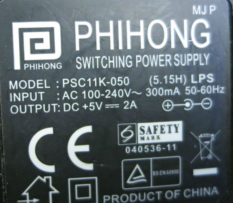 Phihong AC Power Adapter 5V 2A UK Plug - Model PSC11K-050
