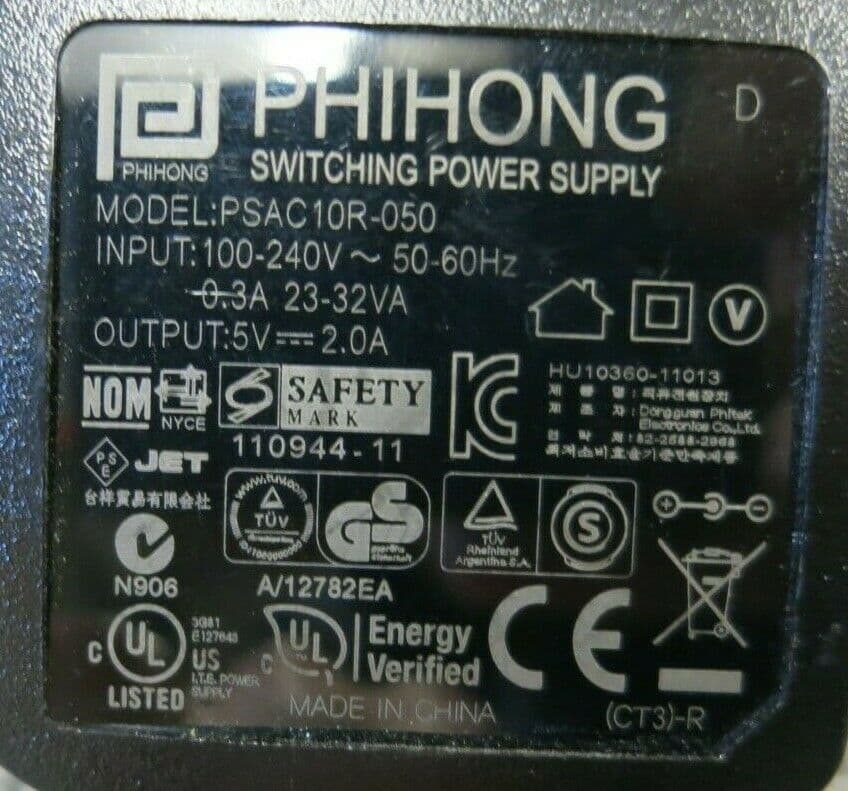 Phihong PSAC10R-050 UK Plug Switching AC Power Adapter Charger 10W 5V 2A