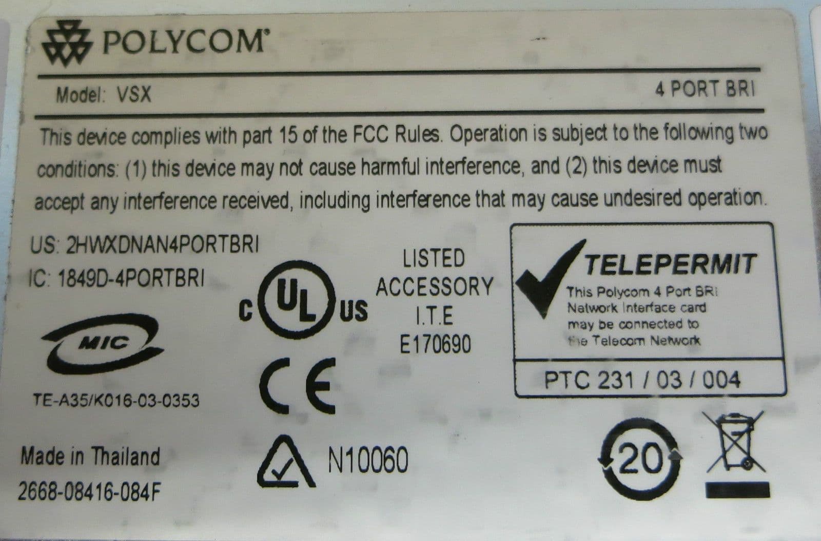 POLYCOM 4Port Quad BRI Module 2201-20948-200 VSX 8000 7000e QUADBRI