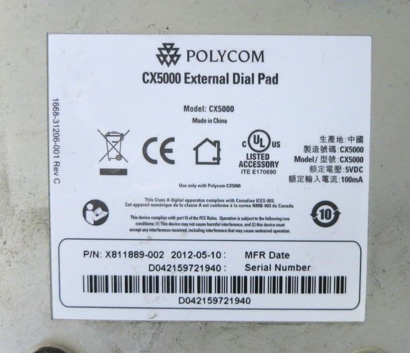 Polycom Cx5000 External USB Dial Pad X811889-002 Audio Conferencing