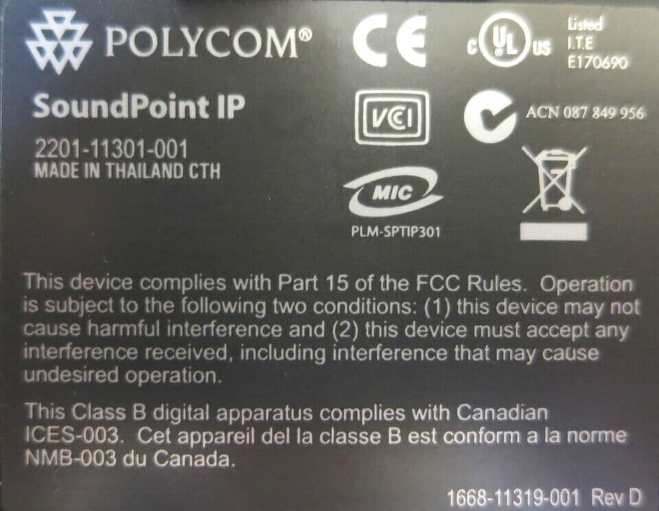 Polycom SoundPoint IP 301 IP301 SIP VoIP Voice over IP Phone 2201-11301-001