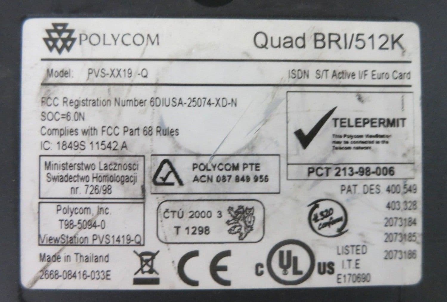 Polycom ViewStation Quad BRI/512K Model PVS-XX19 2668-08416-033
