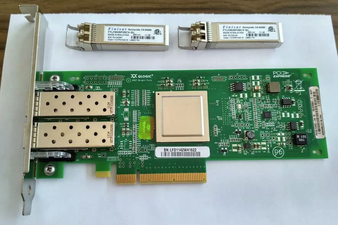 Qlogic QLE2562 Dual Port 8GB FC Fibre Channel PCI-E PX2810403-34 With 2x SFP