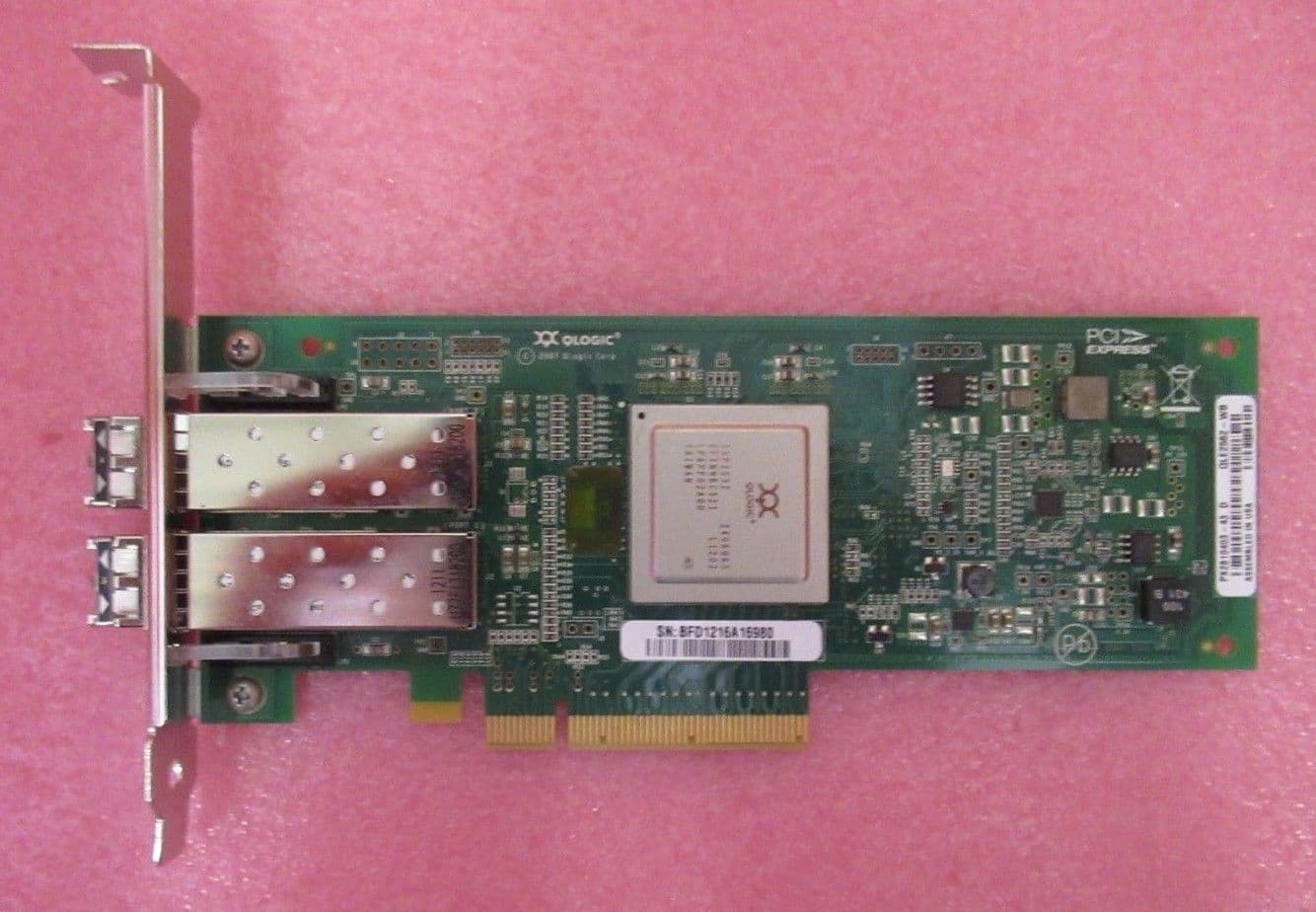 QLogic QLE2562-WB PCI-E 8Gb Dual Fibre HBA Host Bus Adapter Full Height ...