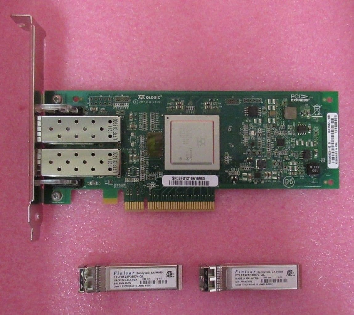 QLogic QLE2562-WB PCI-E 8Gb Dual Fibre HBA Host Bus Adapter Full Height ...