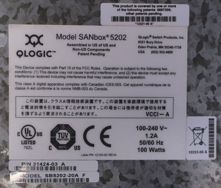 QLogic SANbox 5200 5202 FC Switch 16x 1/2Gb SFP 4x 10Gb XPAK Ports ...