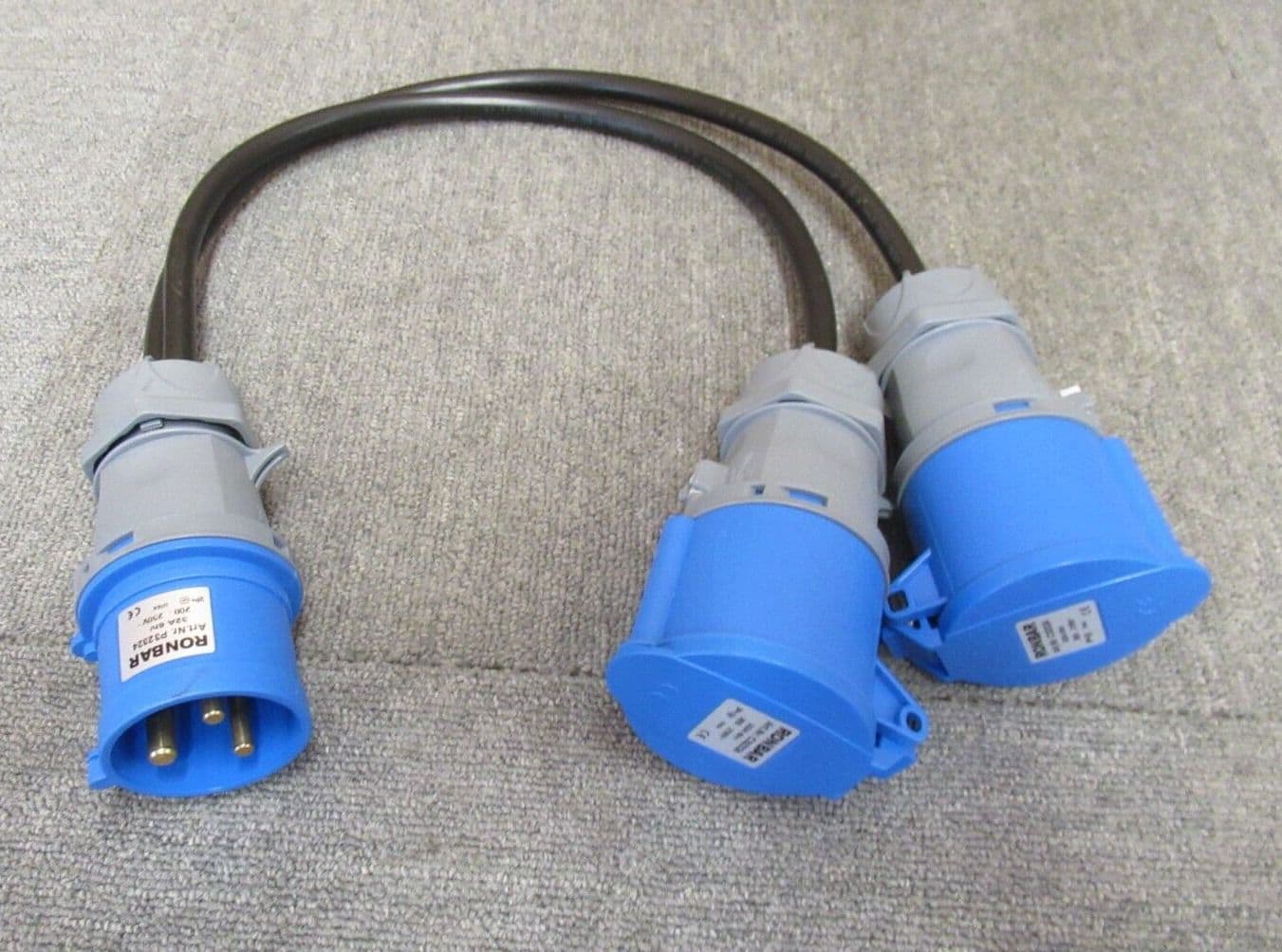 Ronbar 32A 6H IP44 250V 3-Pin Industrial Plug Male To 2 Female 1M ...