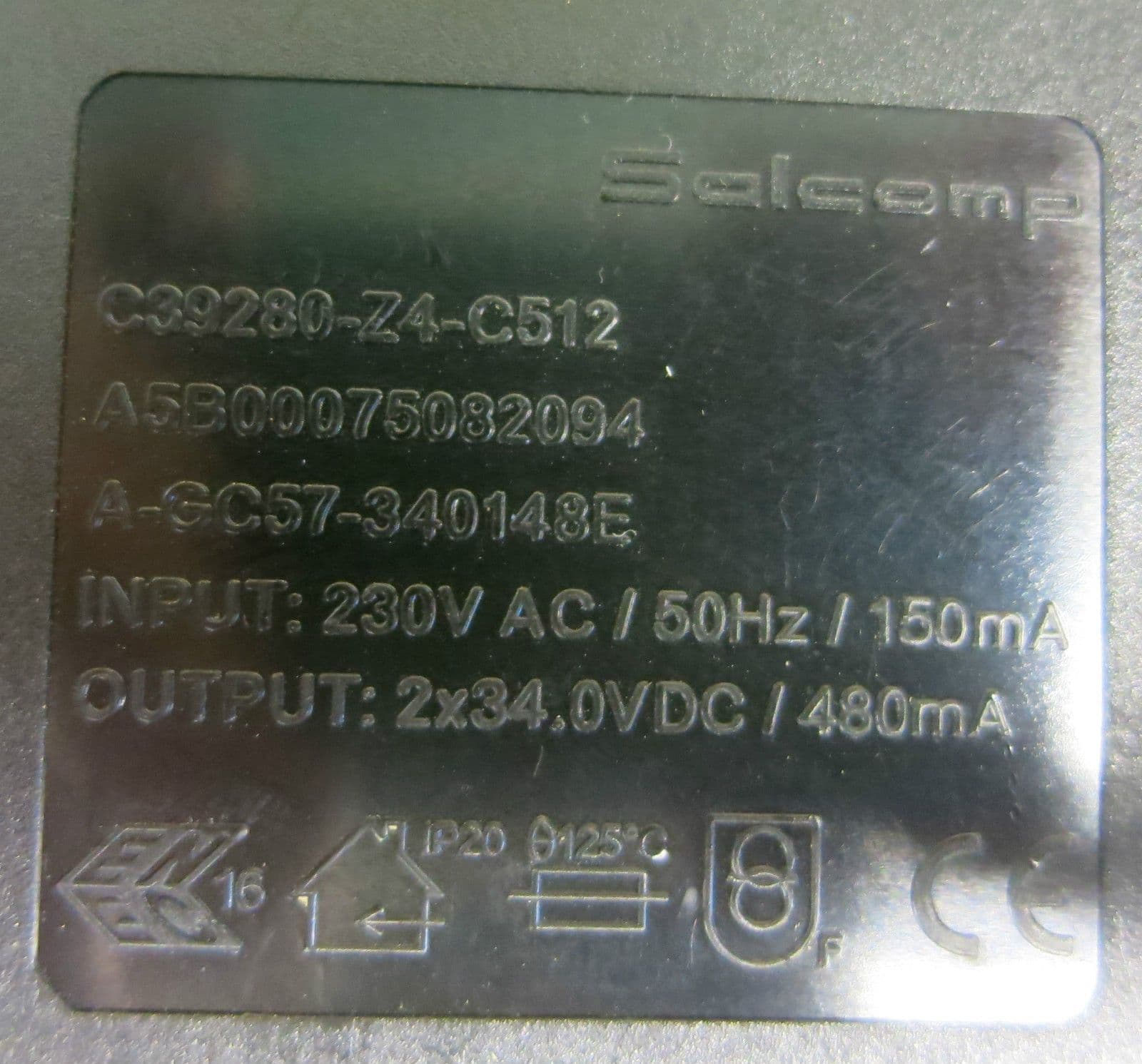 Salcomp C39280-Z4-C512 Power Supply Dual Power 17W 2 x 34 0V 480mA