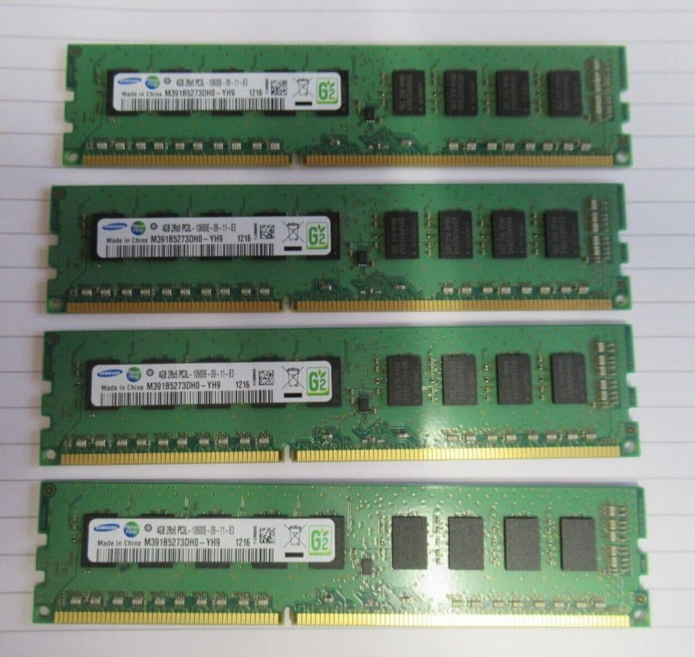 Samsung M391B5273DH0-YH9 16GB 4x4GB PC3-10600 DDR3-1333MHz CL9 240P 1 35V Memory