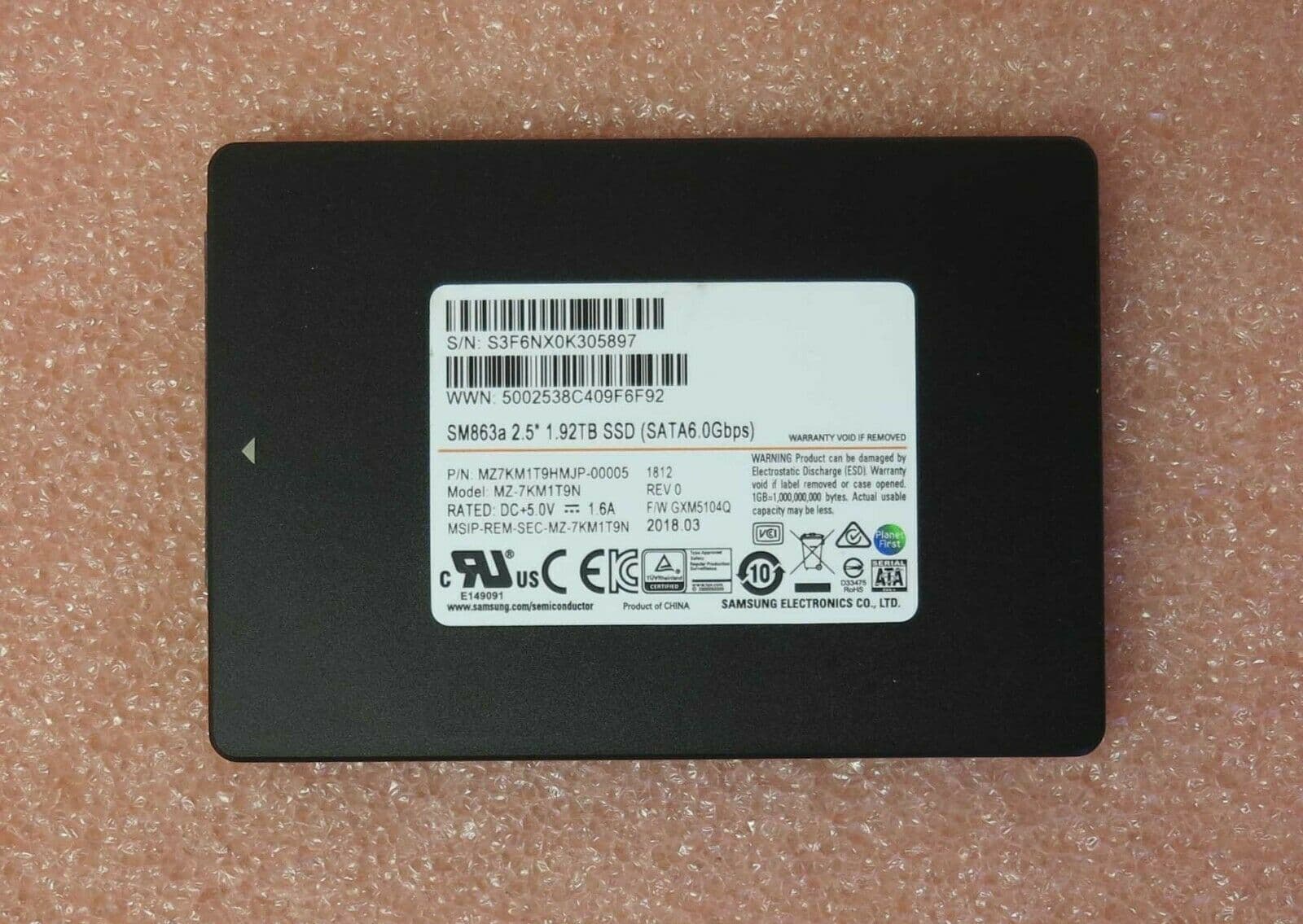 Samsung PM863a Enterprise 1 92TB 2 5" SATA 6G/s V-NAND MLC SSD MZ-7KM1T9N
