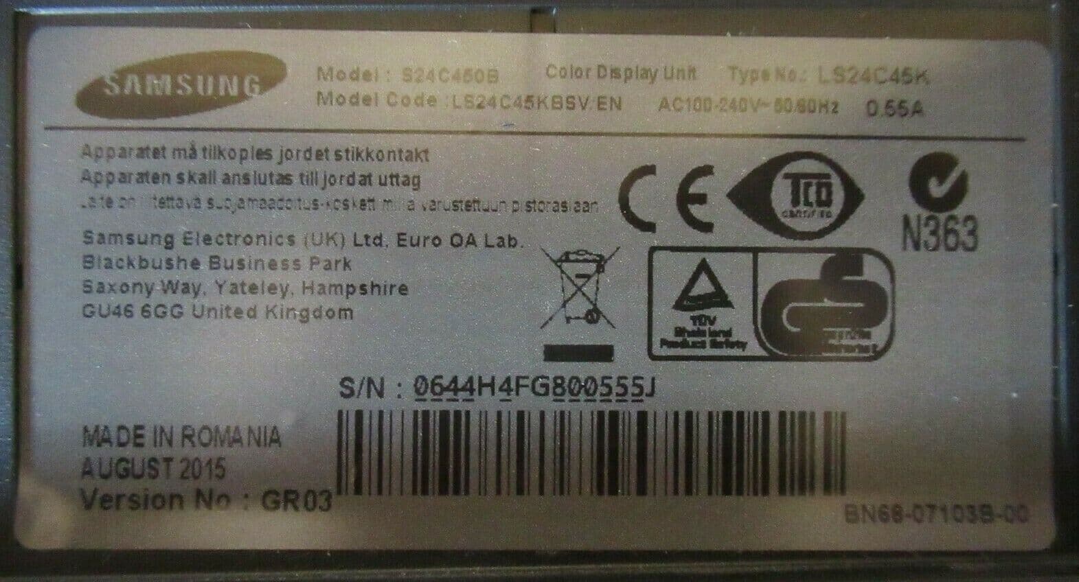 Samsung S24C450B LS24C45KBSV/EN 24" LCD TFT LED HD Widescreen Monitor ...