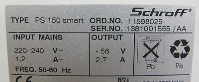 Schroff PS150 Smart Power PS 150 System telecommunications DC UPS 11598-025