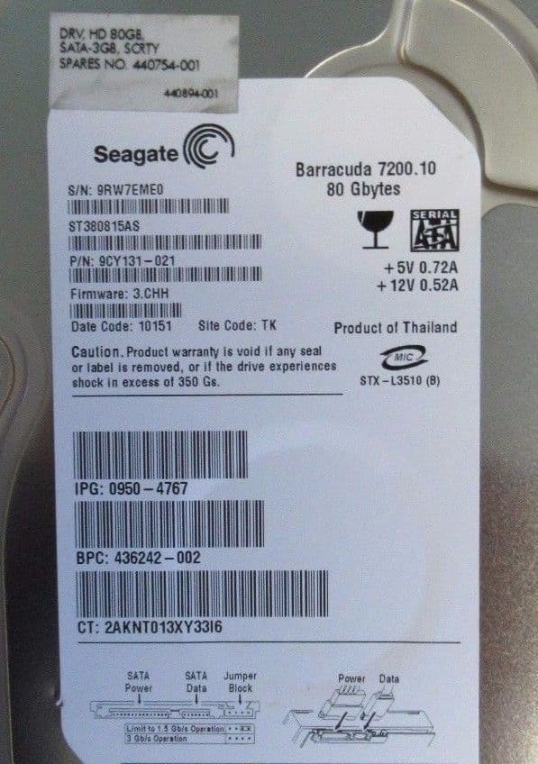 Seagate Barracuda ST380815AS 9CY131-021 80GB SATA 7200RPM Internal Hard ...