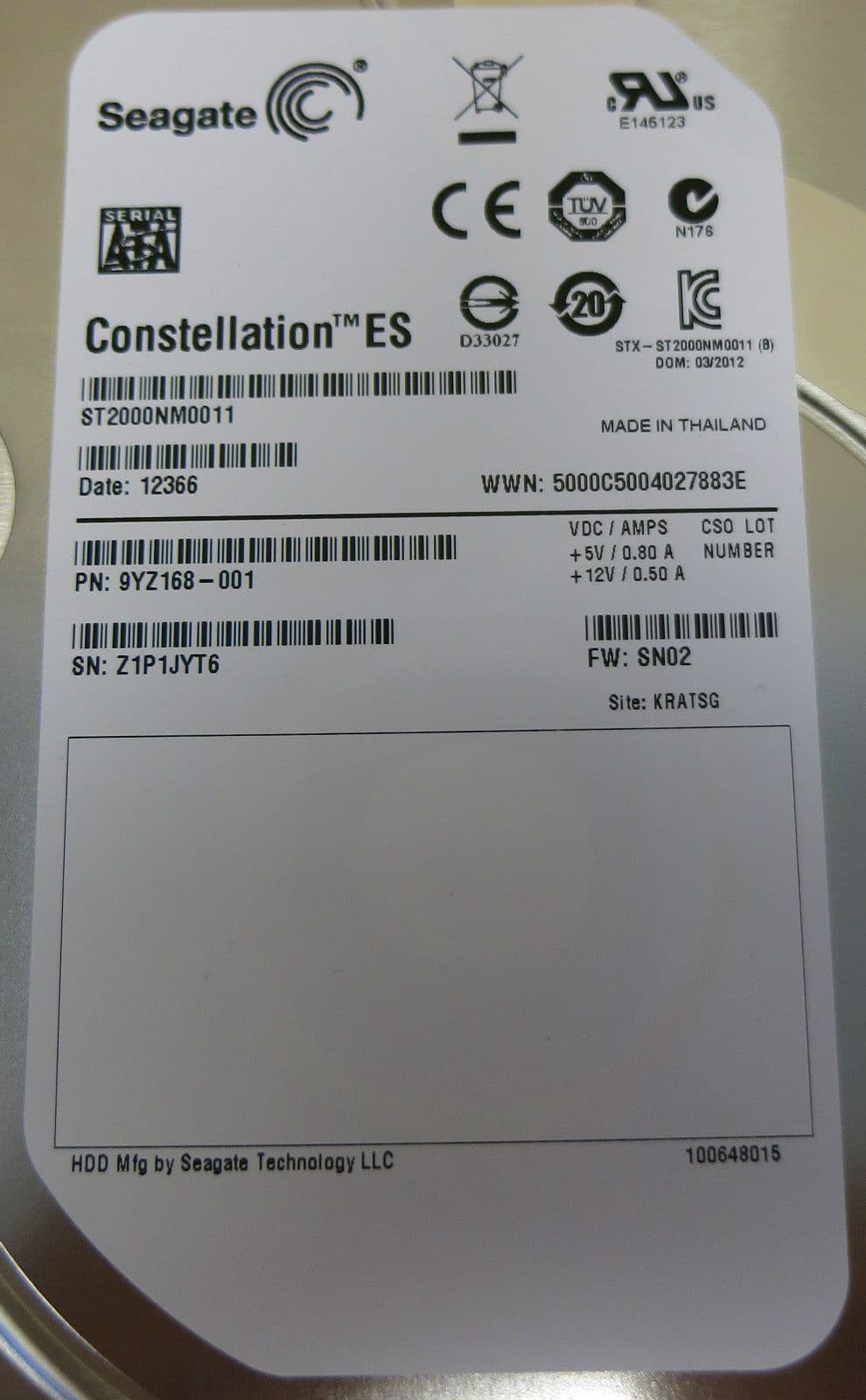 Seagate Constellation ES 2TB 3 5" SATA Hard Drive 7 2K ST2000NM0011 ...