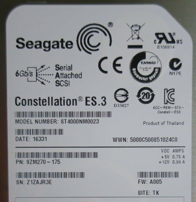 Seagate Constellation ES 3 4TB 3 5" SAS 6Gb/s Hard Drive ST4000NM0023 9ZM270-175