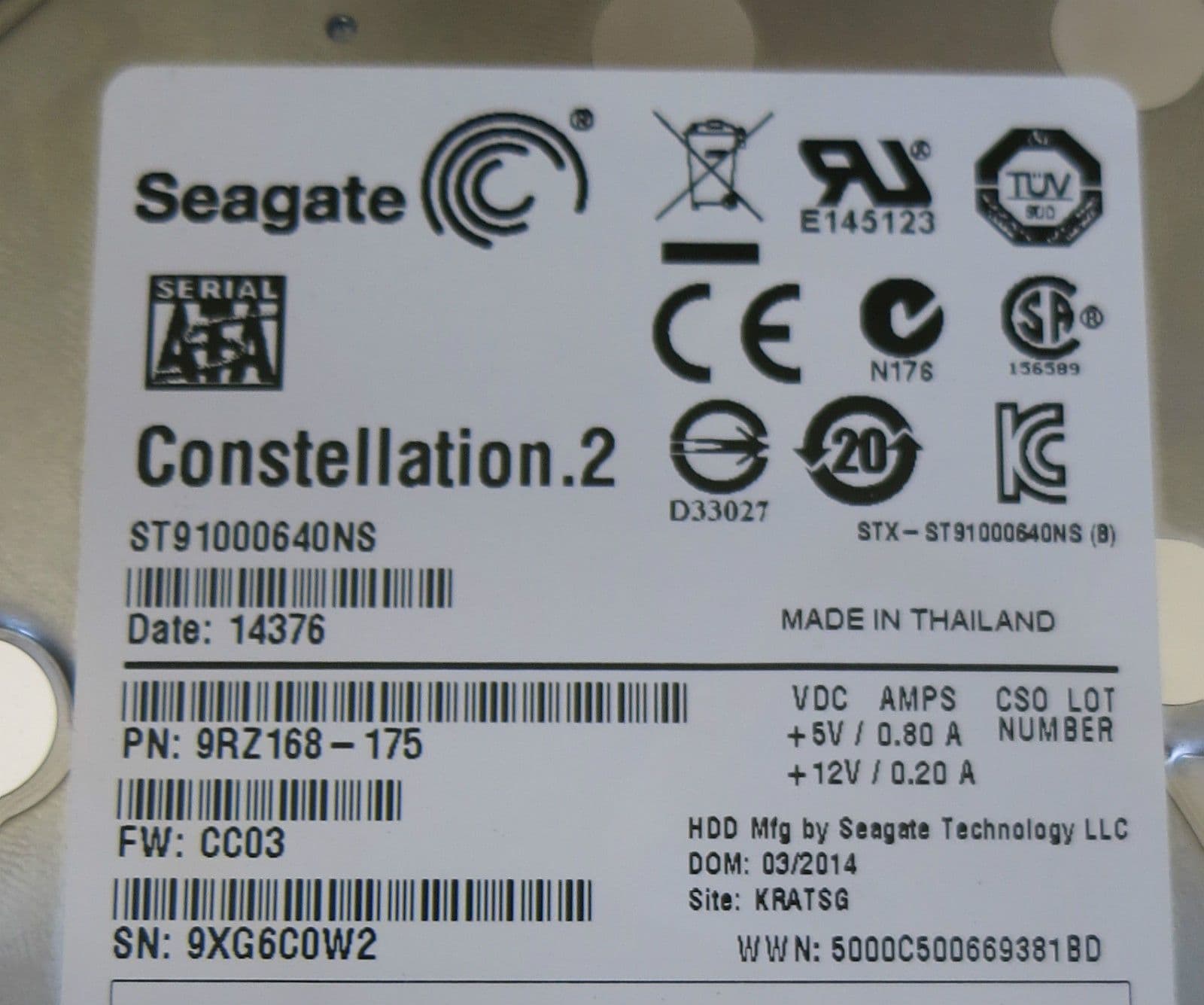 Seagate Constellation 2 1TB ST91000640NS 6G SATA 7 2K 2 5" Dell ...