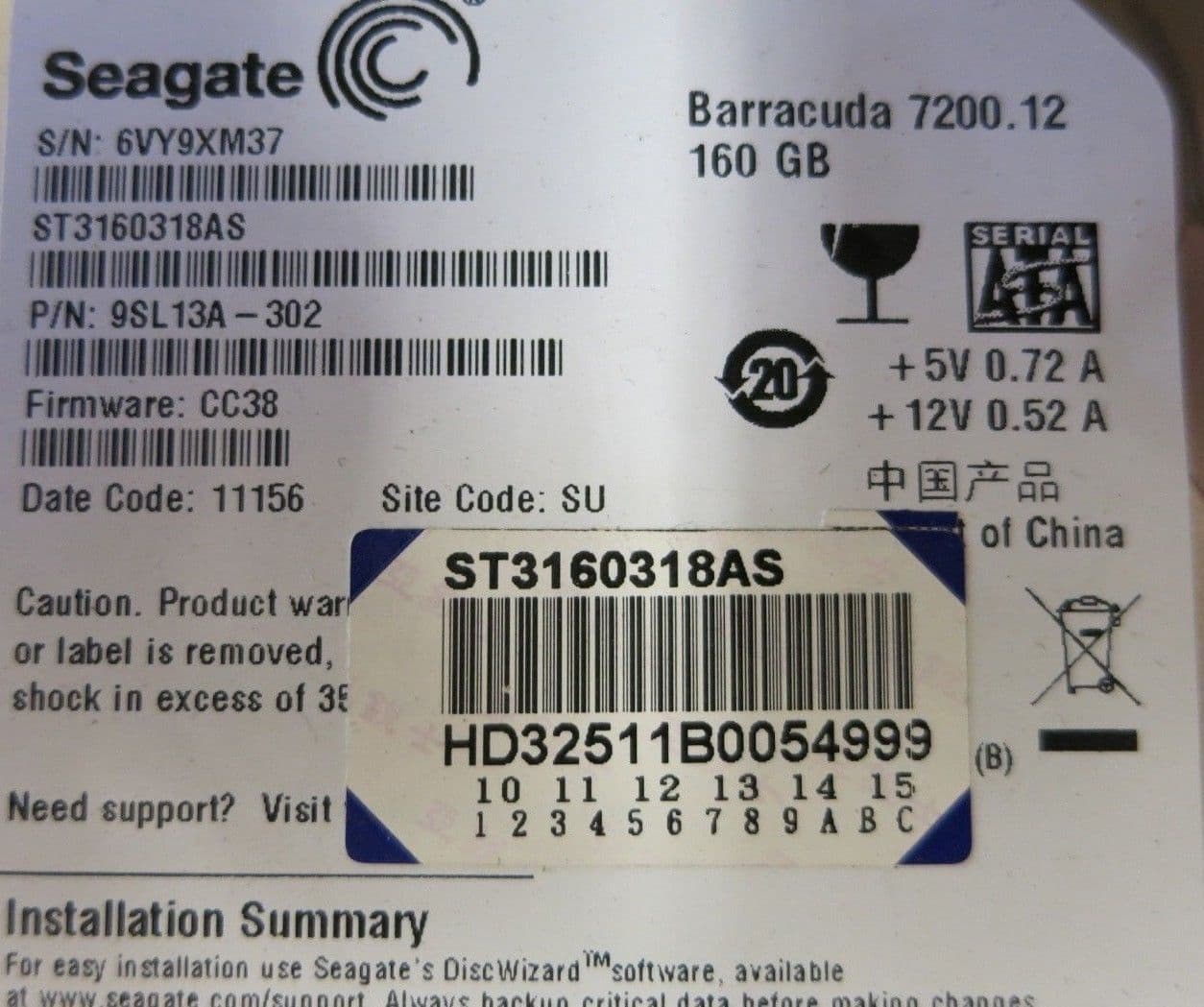 Seagate ST3160318AS 9SL13A-302 Barracuda 7200 12 160GB 7200RPM 8MB ...