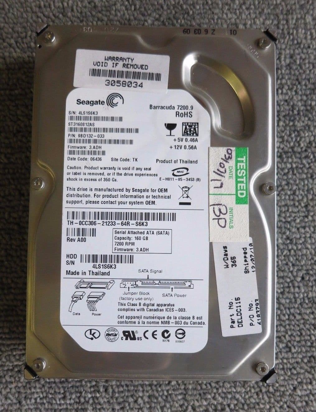 Seagate ST3160812AS BarraCuda 7200 9 160GB 7200 RPM 8MB Cache SATA 3 5" HDD