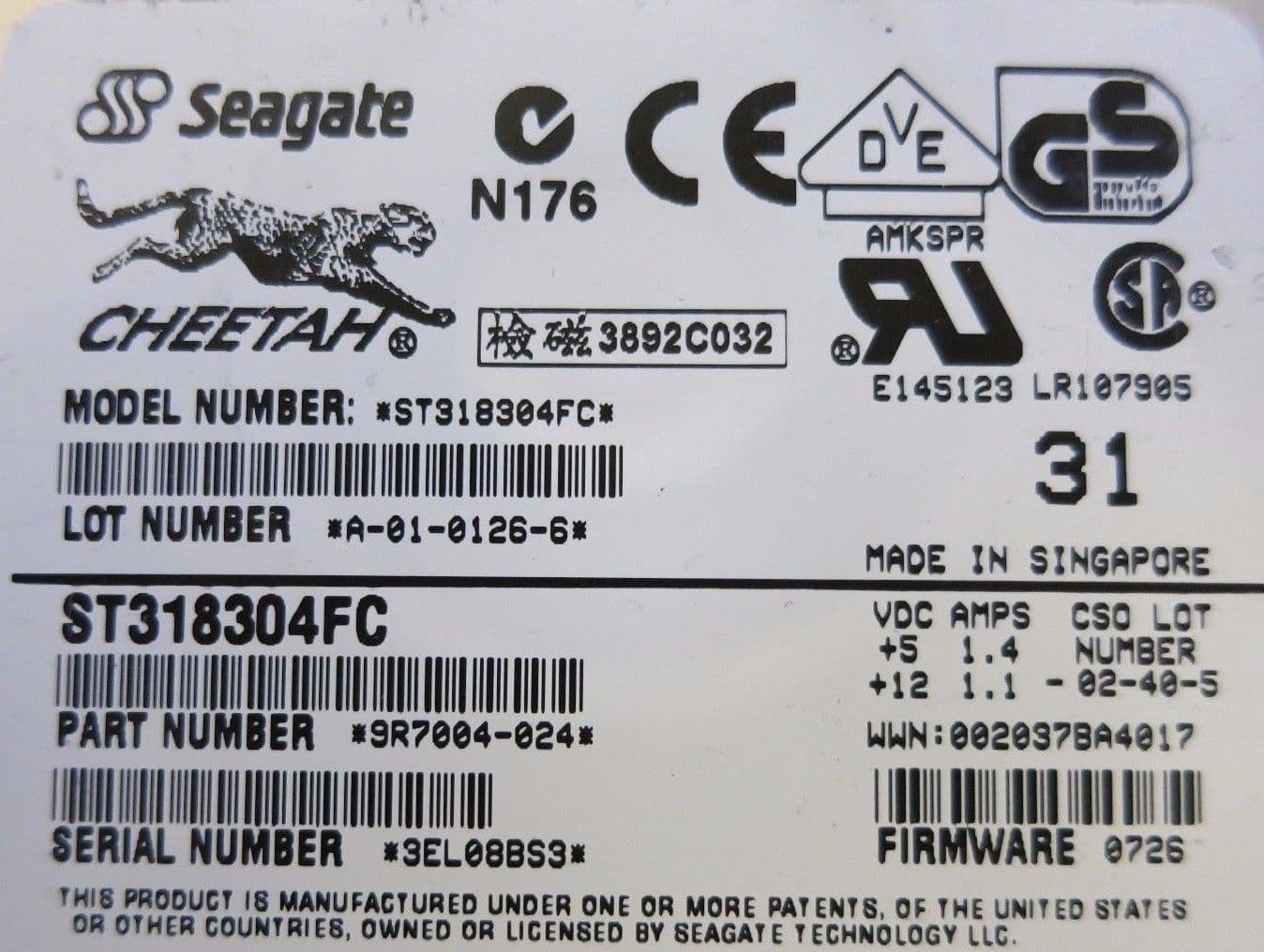 Seagate ST318304FC 9R7004-024 Cheetah 18GB 10000 RPM 3 5" SCSI Ultra160 HDD