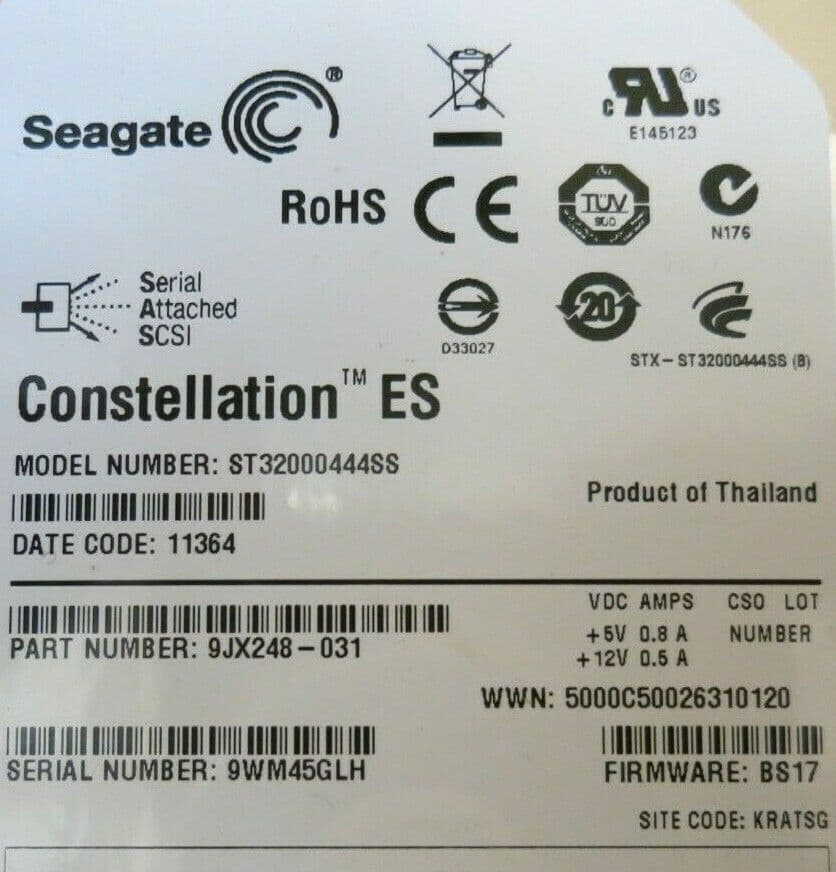 Seagate ST32000444SS 9JX248-031 Constellation ES 2TB 7200RPM SAS 16MB 3 ...