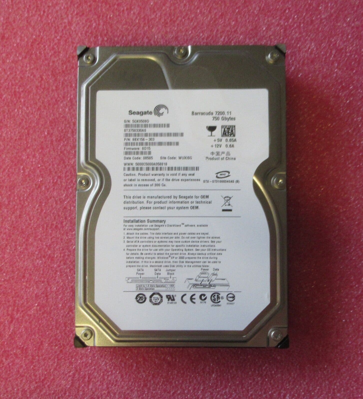 Seagate ST3750330AS Barracuda 7 2K RPM 750GB SATA 3Gbps 32MB 3 5" HDD ...