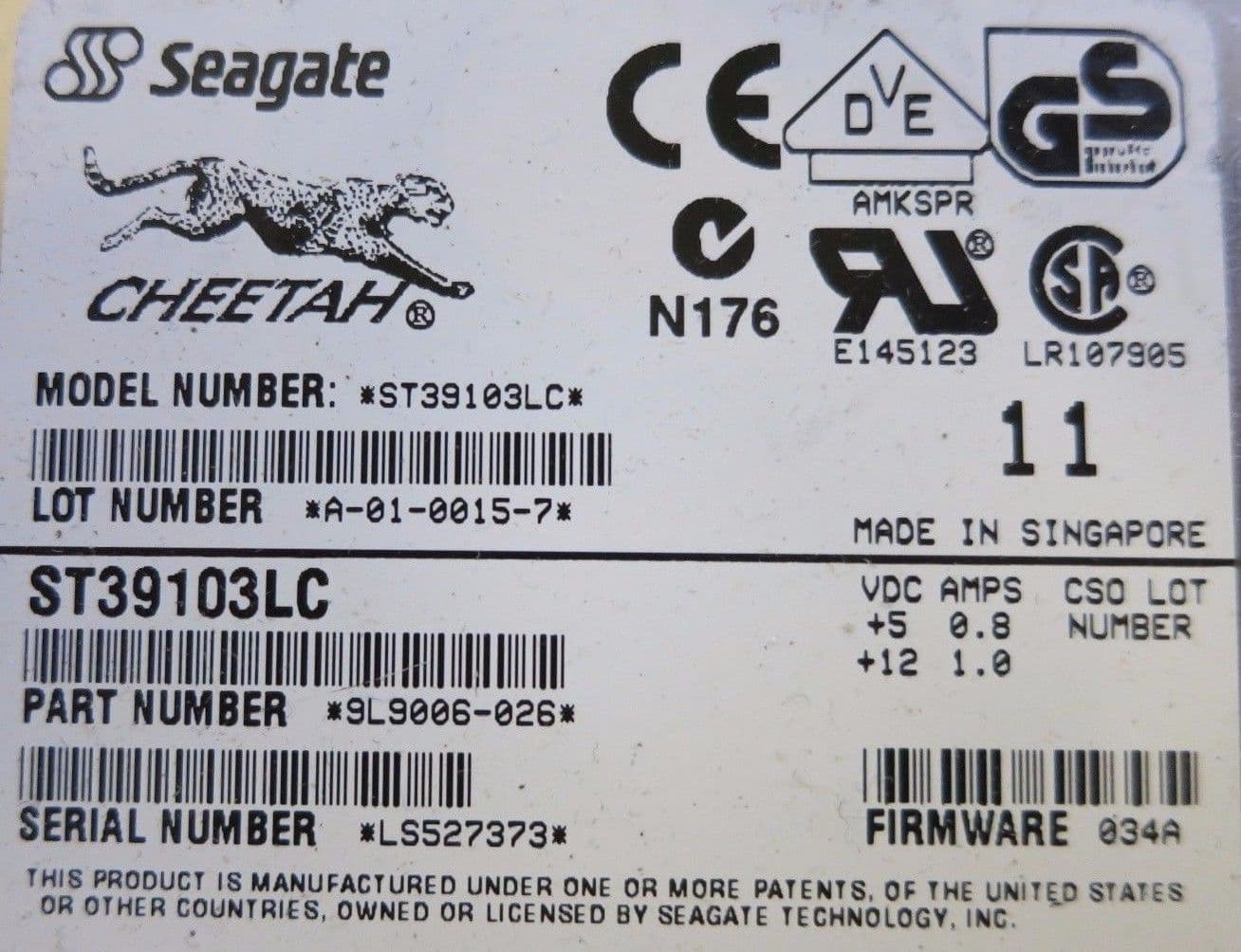 Seagate ST39103LC 9L9006-026 Cheetah 9GB 10000 RPM 3 5" SCSI Ultra160 ...