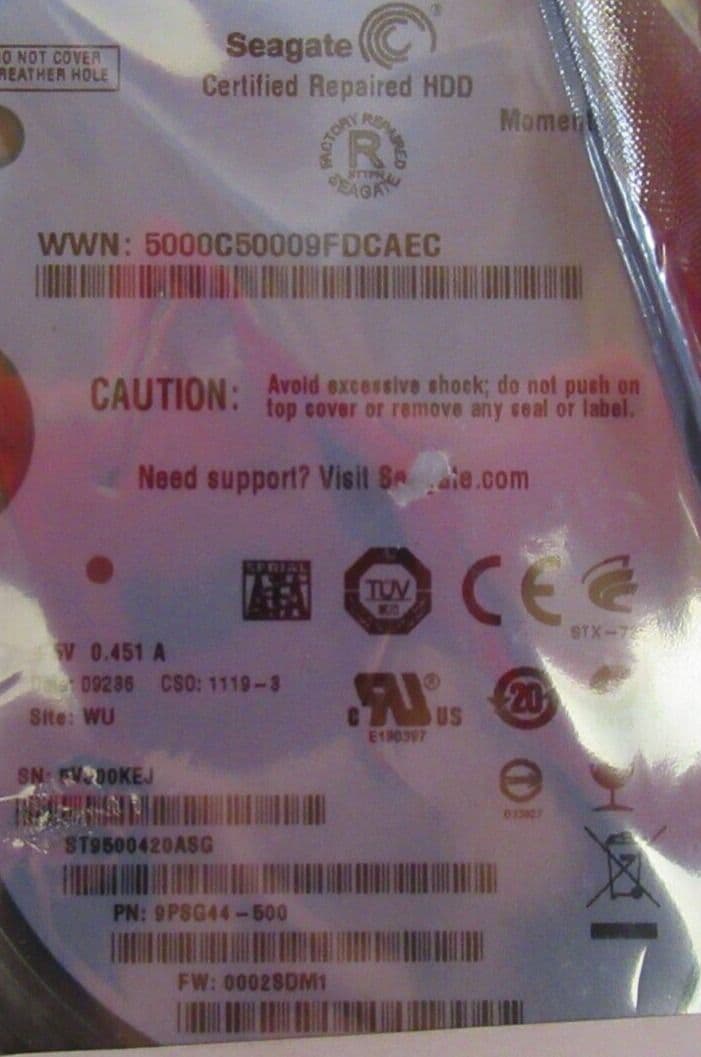 Seagate ST9500420ASG Momentus 7200 4 500GB 7200RPM 16MB 2 5" Internal HDD