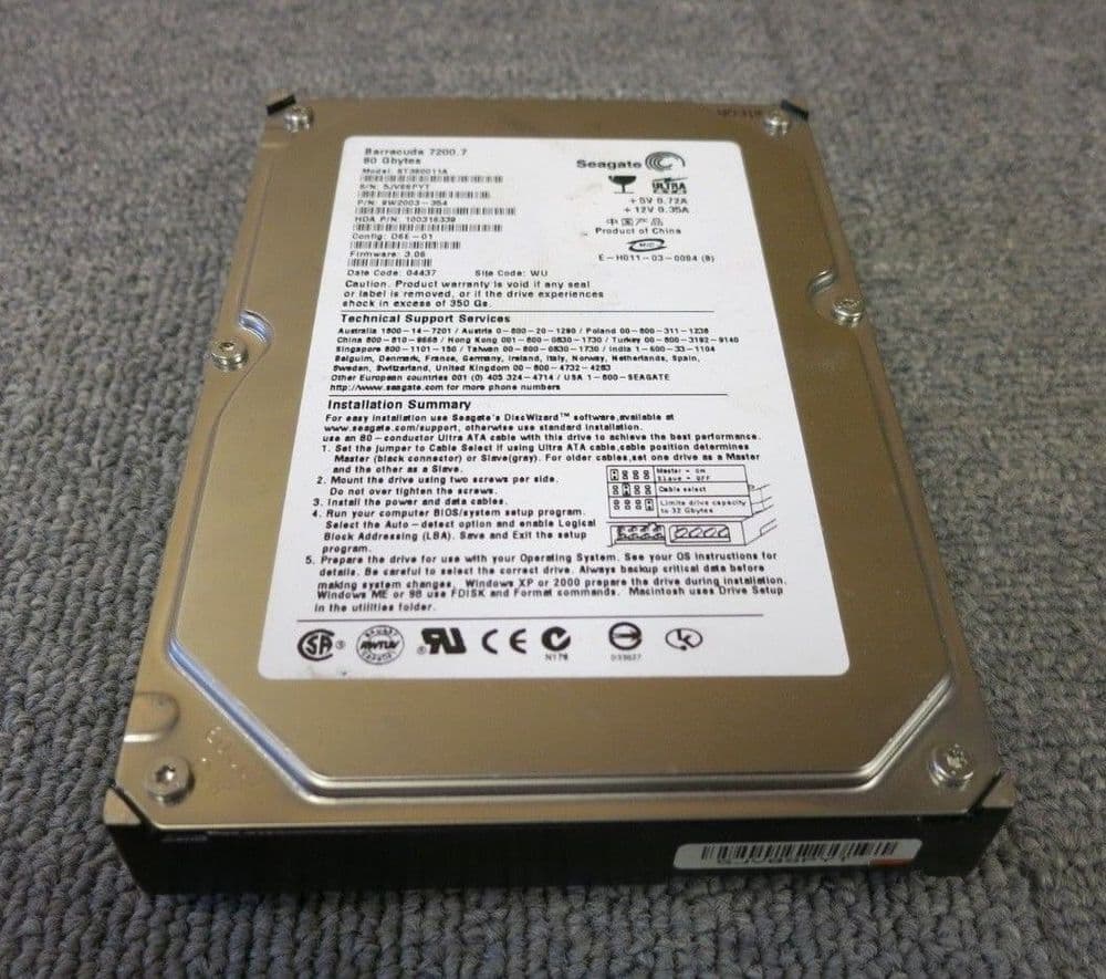 Seagete ST380011A 9W2003-354 Barracuda 7200 7 80GB 7200RPM 2MB 3 5" ATA ...