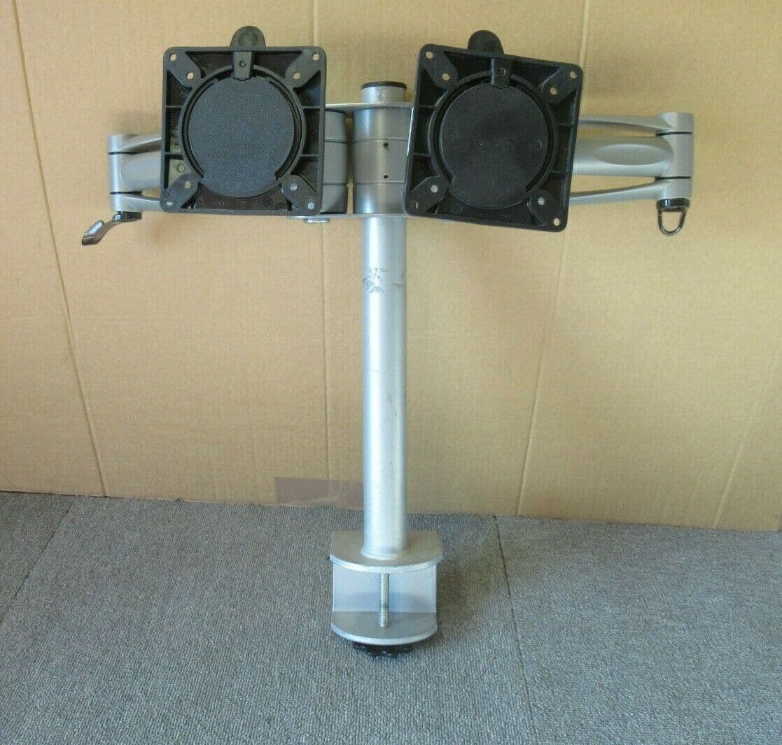 Silver Dual Double Screen LCD TFT 2 Monitor Swivel Arm Desk Clamp Stand