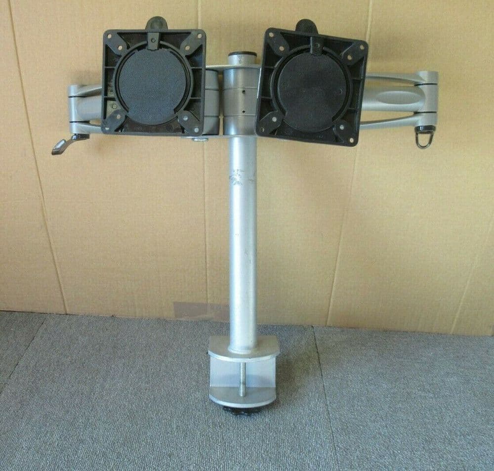 Silver Dual Double Screen LCD TFT 2 Monitor Swivel Arm Desk Clamp Stand