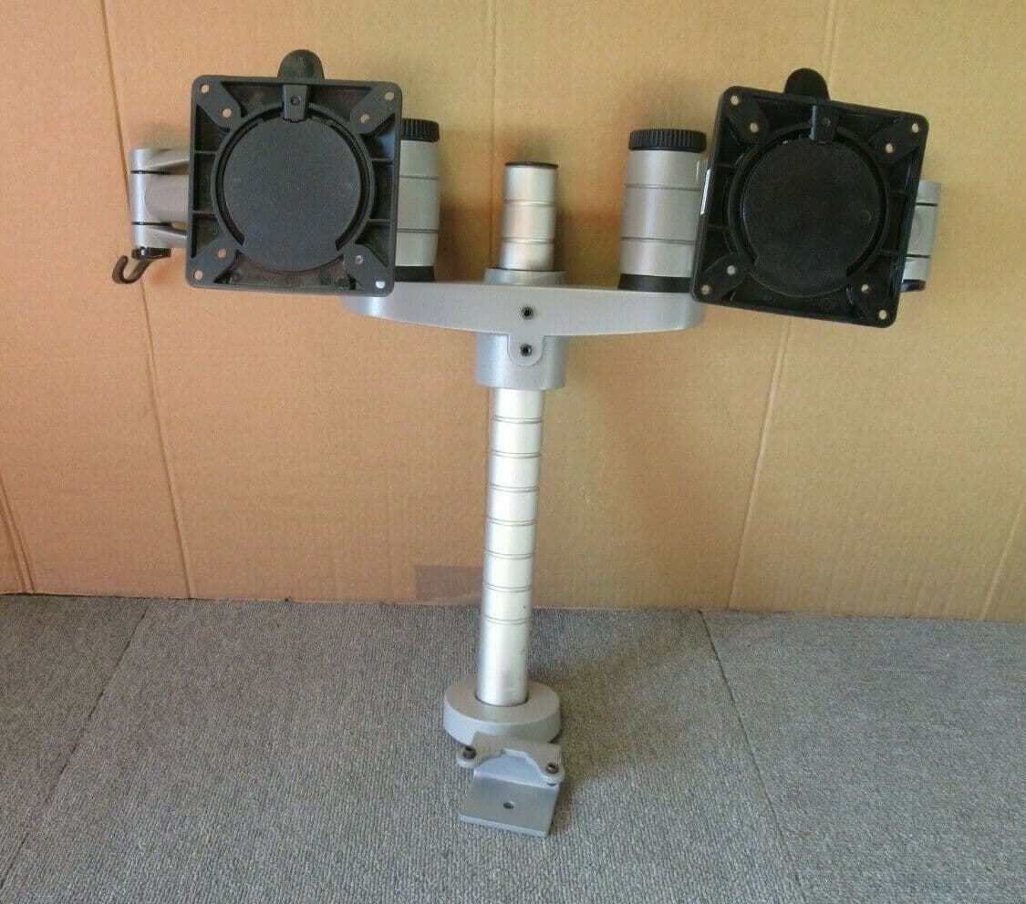 Silver Dual Double Screen LCD TFT 2 Monitor Swivel Arm Desk Mount Stand