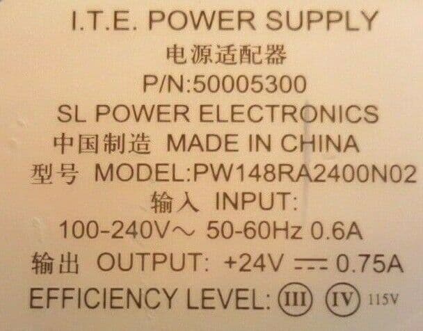 SL Power Electronics PW148RA2400N02 50005300 AC Power Adapter 18W 24V 0 75A